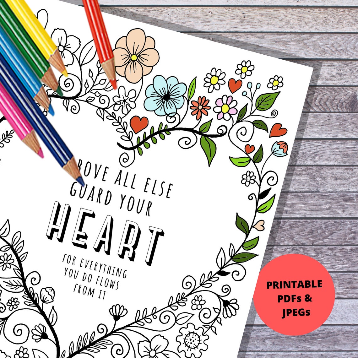 Bible Verse Coloring Page Heart Instant Download PDF & | Etsy