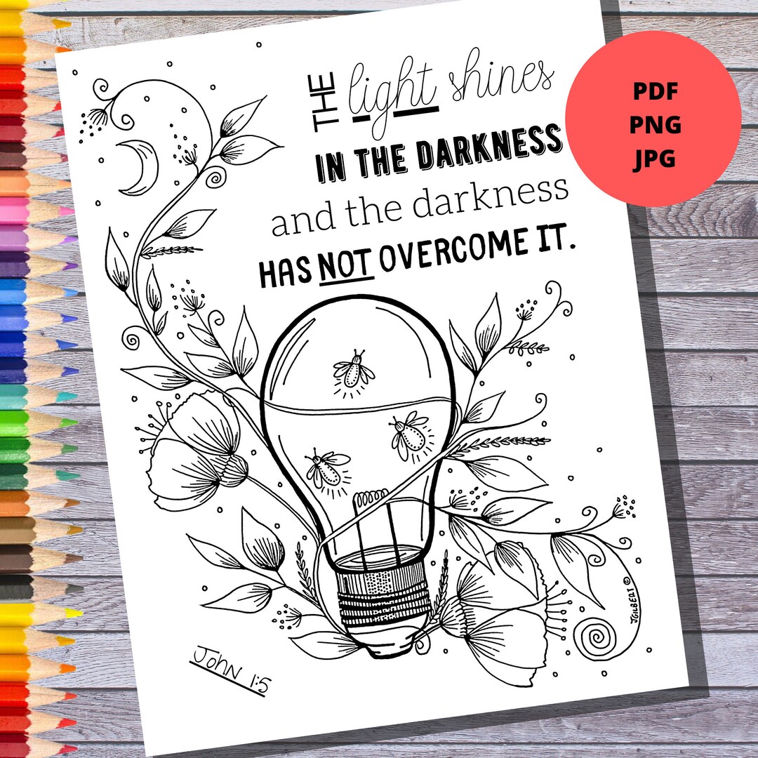 Bible Verse Coloring Page, Printable Instant Download, the Light Shines ...