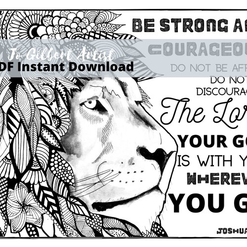 Bible Verse Coloring Page PDF Download Be Strong Courage - Etsy