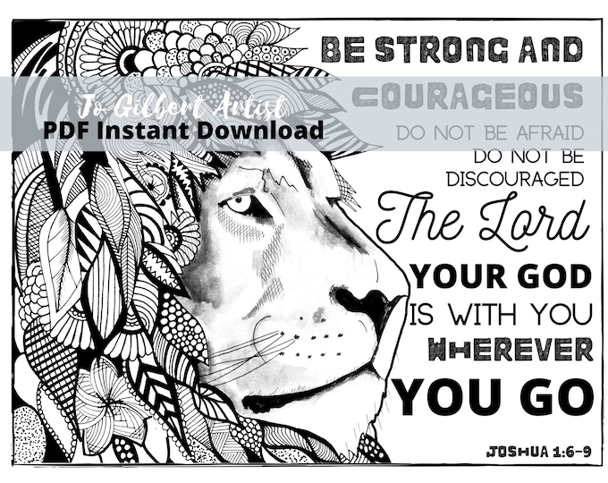Bible Verse Coloring Page, PDF Download, Be Strong, Courage, Joshua ...