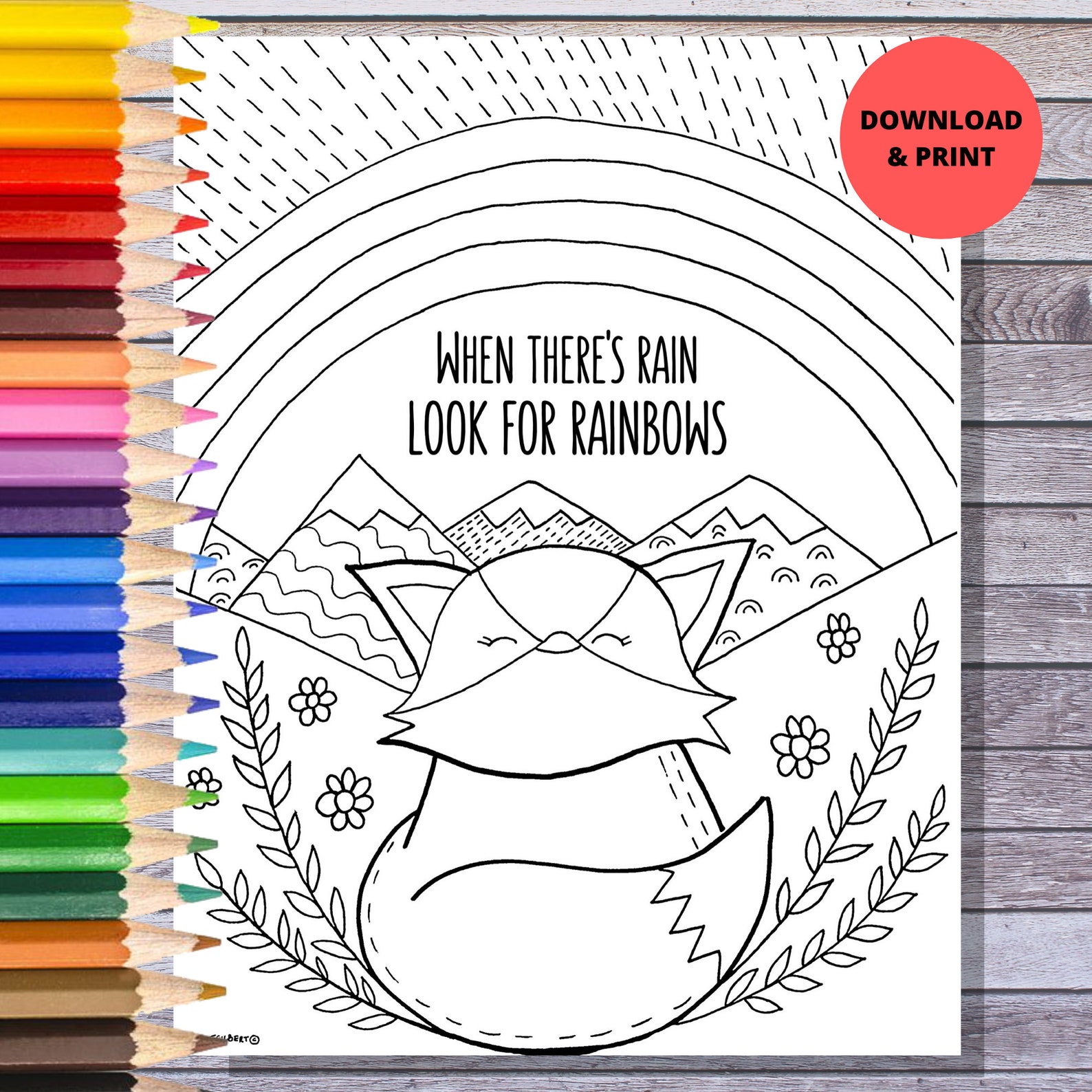 Cute Fox Coloring Pages | Rainbows, Printable Art (PDF Download) - Etsy