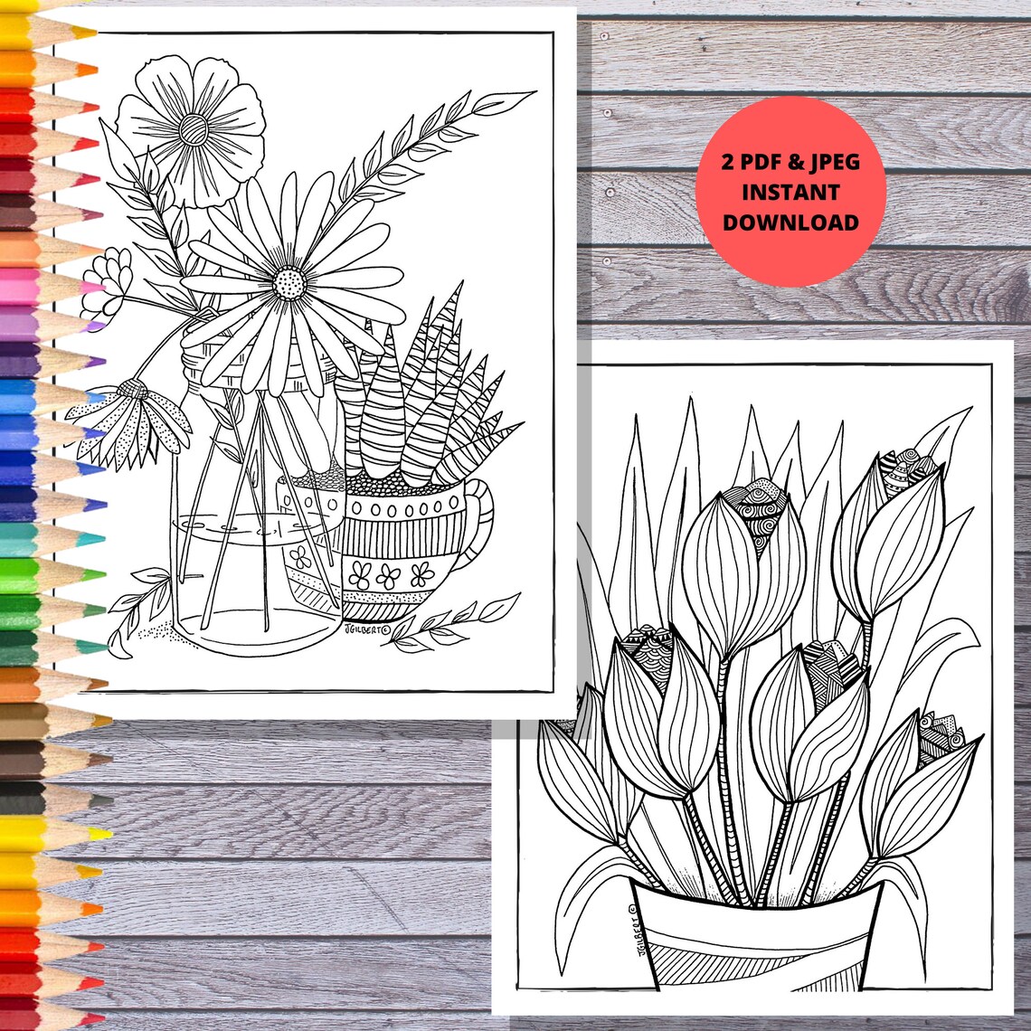 Printable Coloring Page Flower / Floral Spring Coloring | Etsy