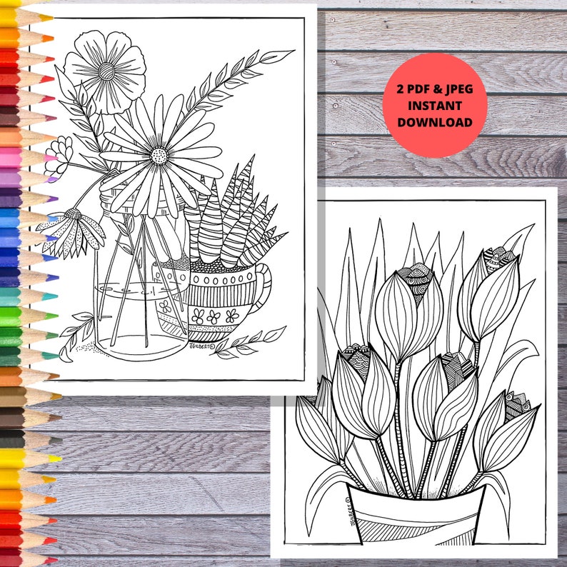 Printable Coloring Page Flower / Floral Spring Coloring | Etsy