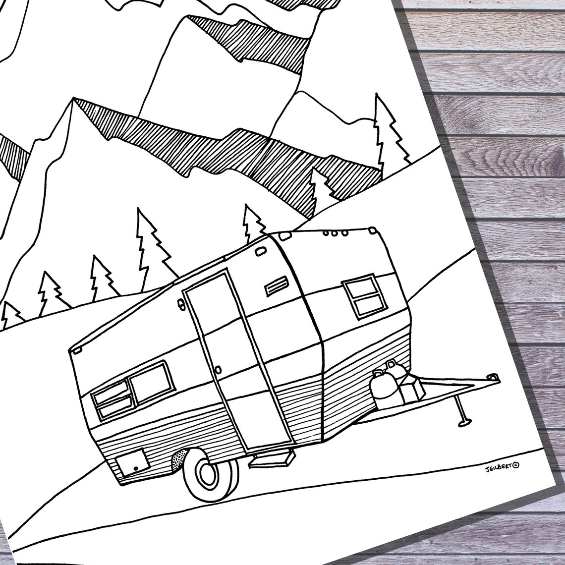 Vintage Camper Coloring Page PDF PNG JPEG Terry Trailer | Etsy