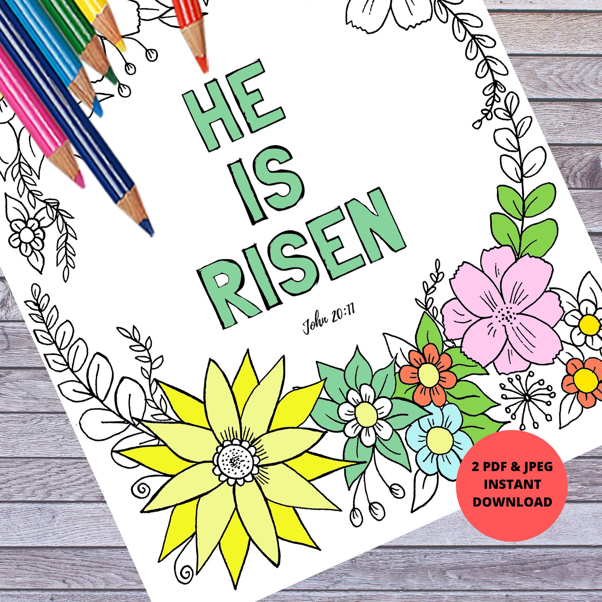 Easter Coloring Pages | He is Risen | Instant Download PDF & JPEG - Etsy