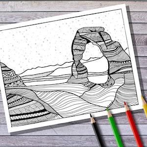 Arches National Park Coloring Page: Hand-illustrated Utah Landscape ...