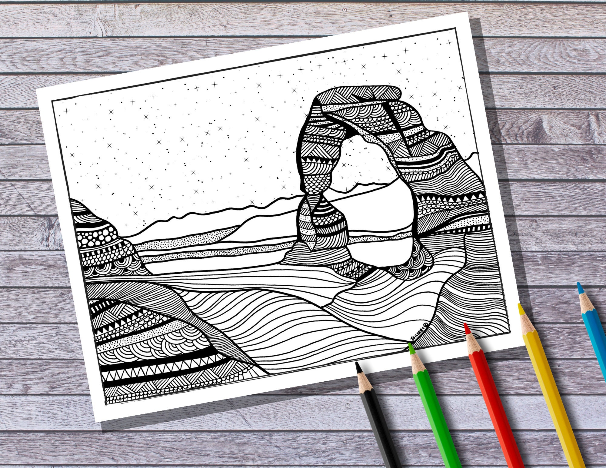 Arches National Park Coloring Page: Hand-illustrated Utah Landscape ...