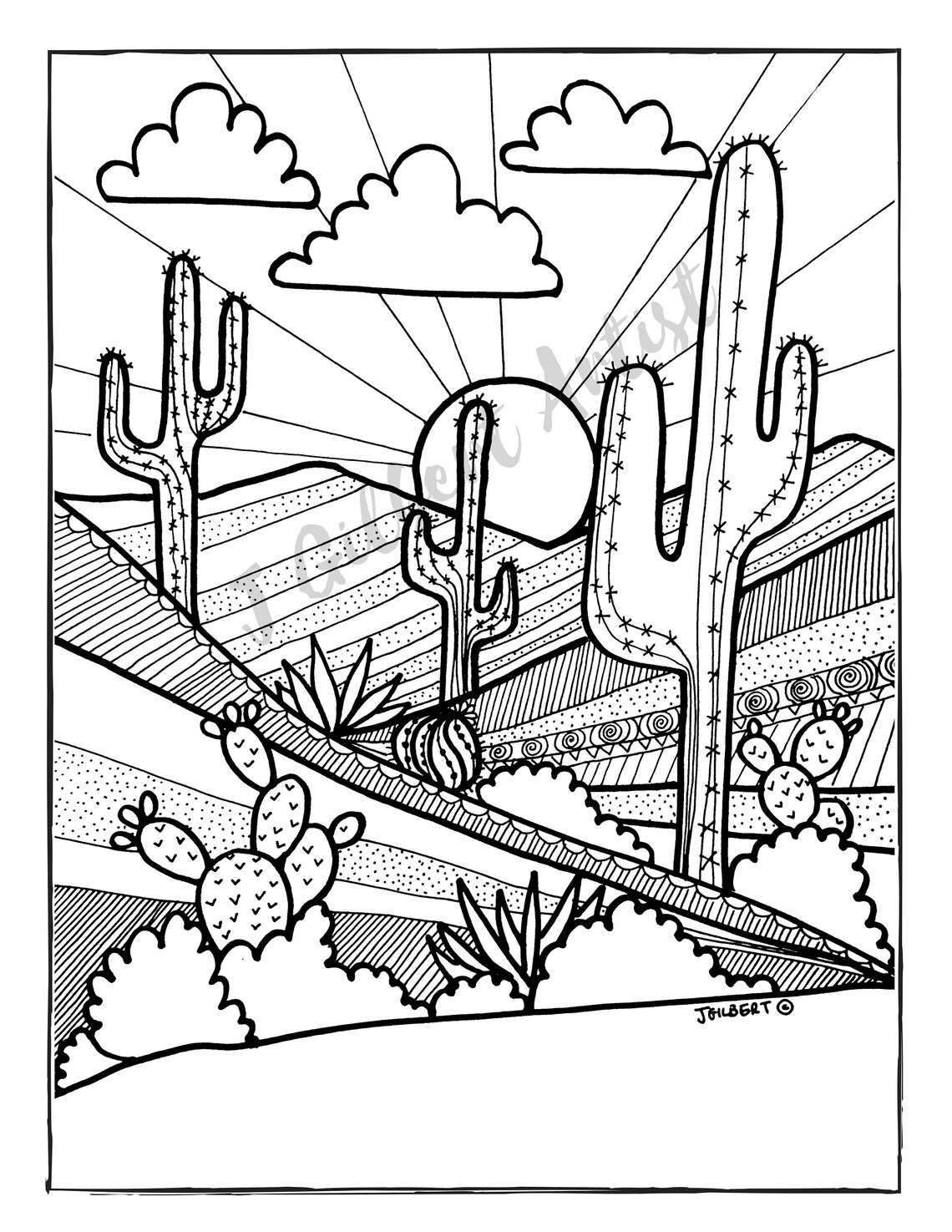 Arizona Sunset | PDF Digital Download | Adult Coloring Page | Hand ...