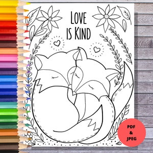 Printable Coloring Pages | Cute Fox and Rainbows, Instant Download ...