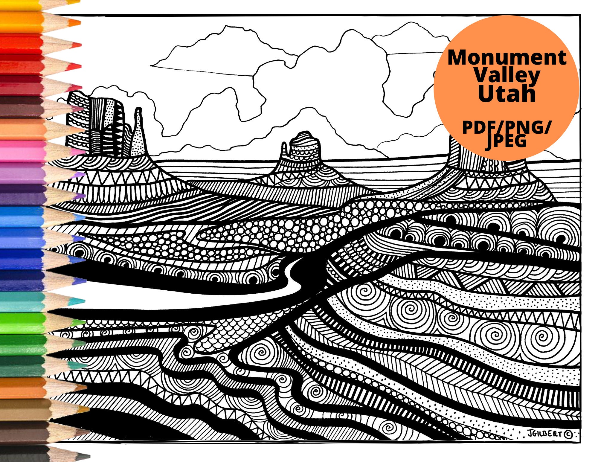 Printable Coloring Pages, 5 Utah Landscapes, PDF + JPEG Download ...