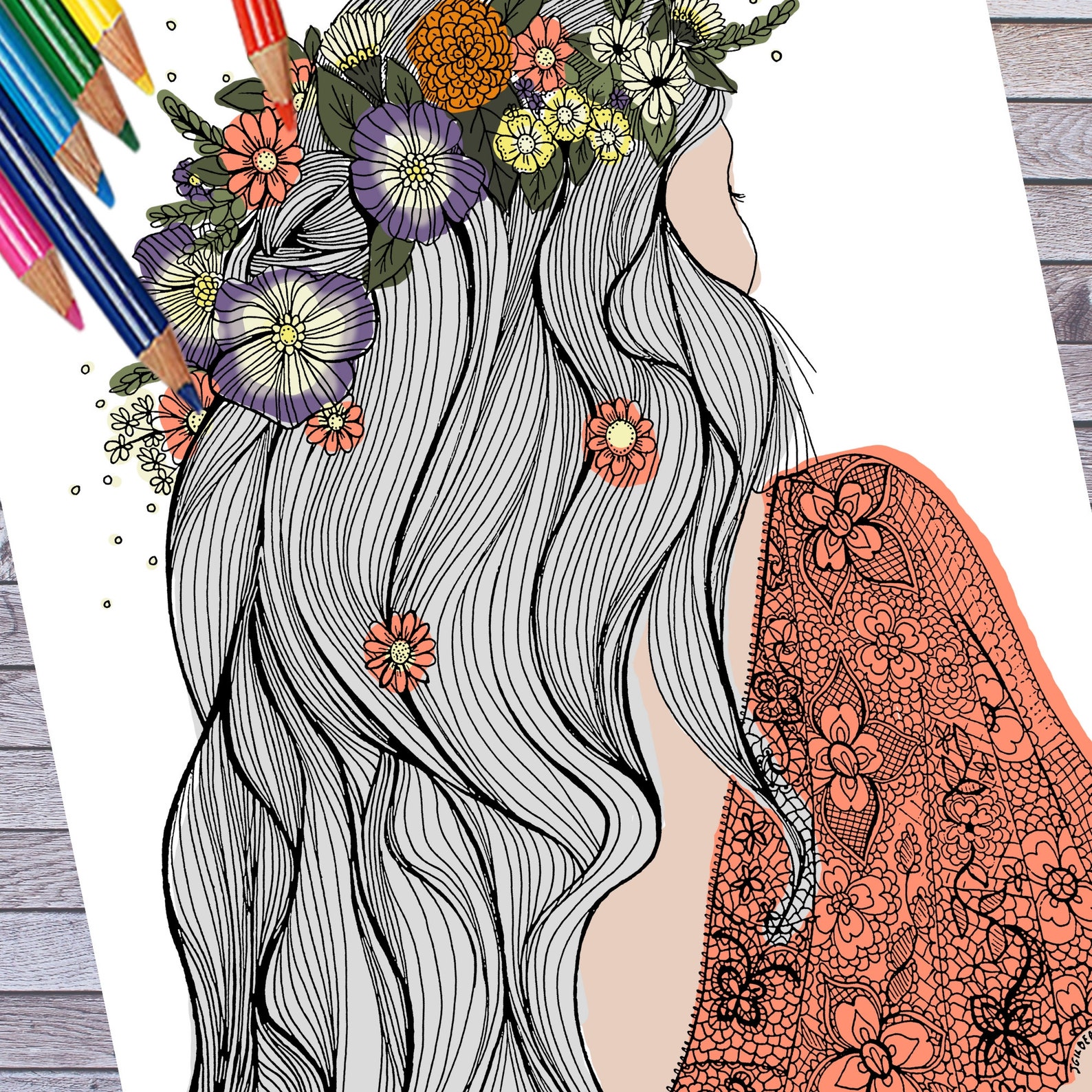 Printable Boho Coloring Page Hand Drawn Instant Download | Etsy