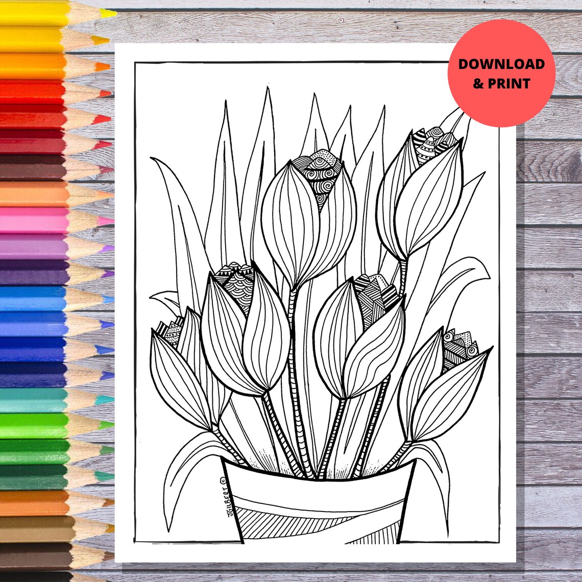 Printable Coloring Page Flower / Floral Spring Coloring | Etsy