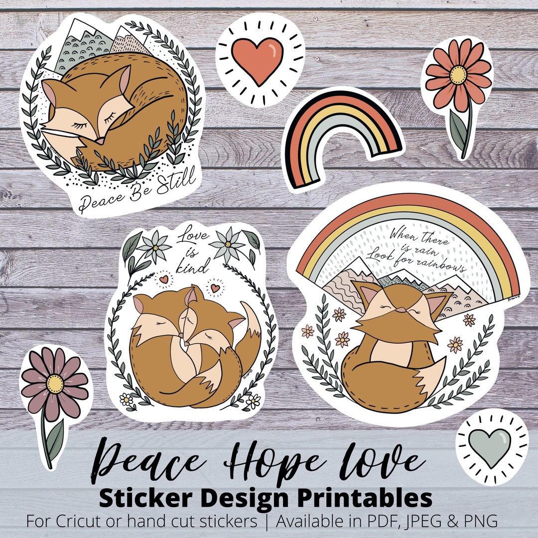 Printable Stickers Bundle, Peace, Hope, Love Vinyl Sticker, Laptop ...