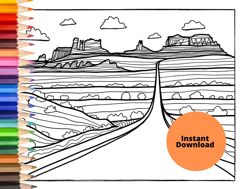 Printable Coloring Pages 5 Utah Landscapes PDF JPEG | Etsy