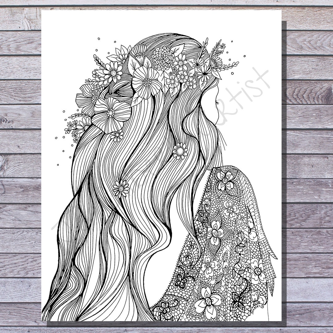 Printable Boho Coloring Page, Hand Drawn, Instant Download, Print and ...