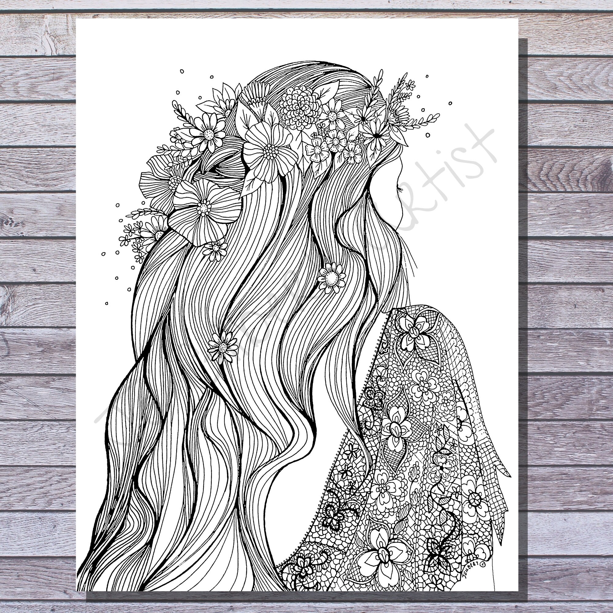 Printable Boho Coloring Page Hand Drawn Instant Download | Etsy