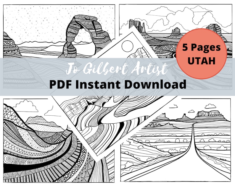 Printable Coloring Pages 5 Utah Landscapes PDF JPEG - Etsy
