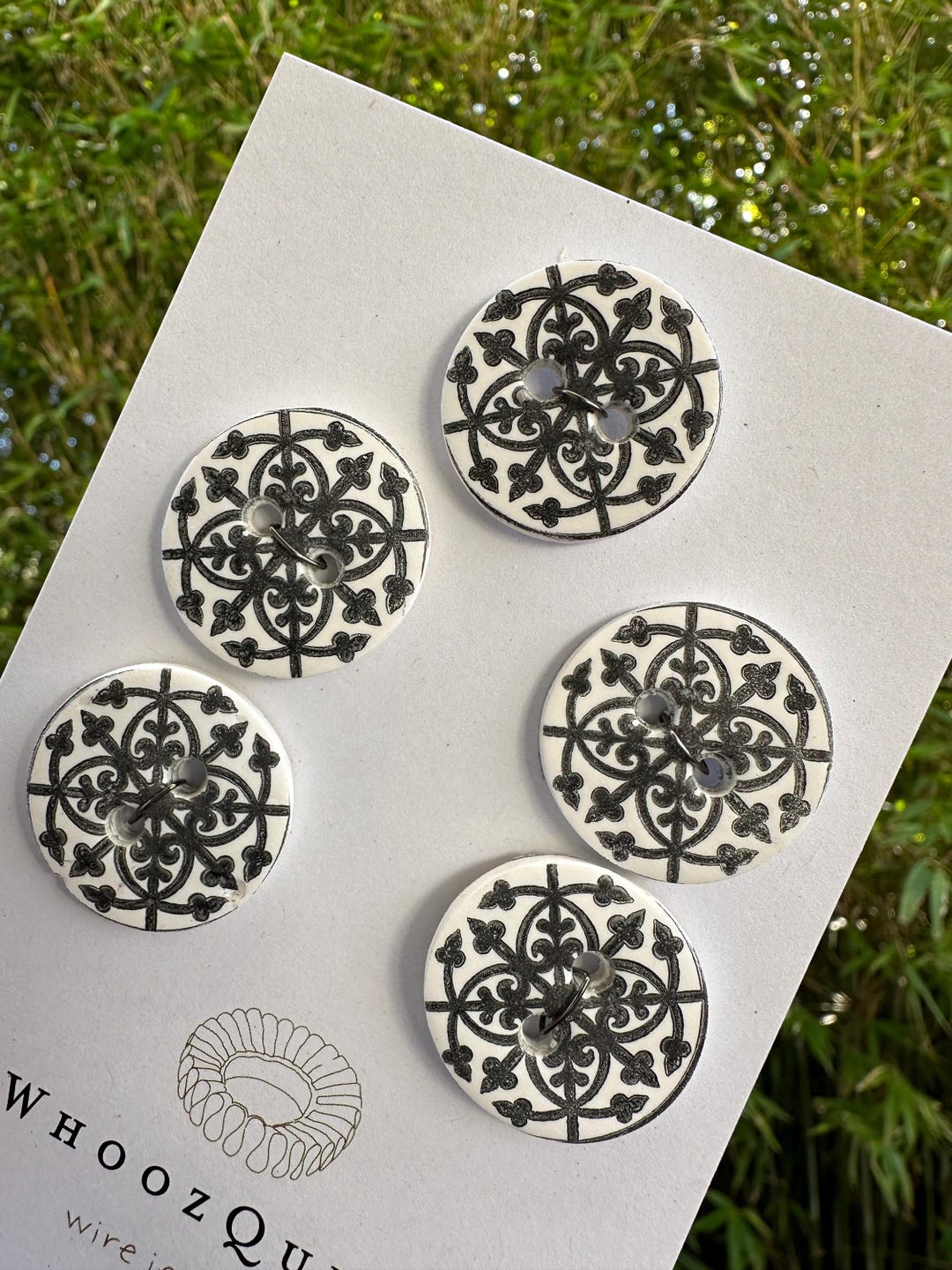 Handmade Set of Five 24mm Tudor Print Polymer Clay Buttons Black and ...
