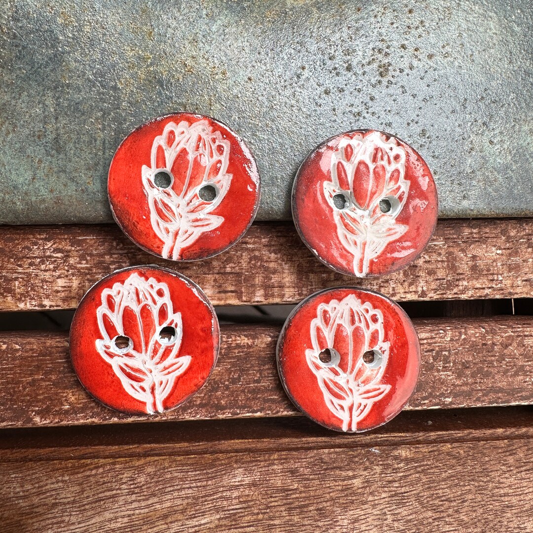 Orange Red Black White Protea Flower Polymer Clay Buttons Set of Four ...