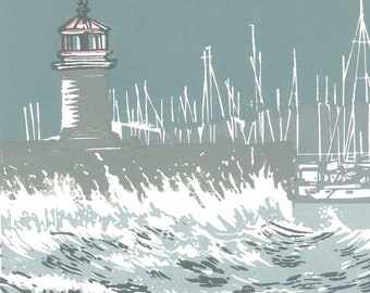 Linocut of the Lighthouse at Ramsgate - Etsy