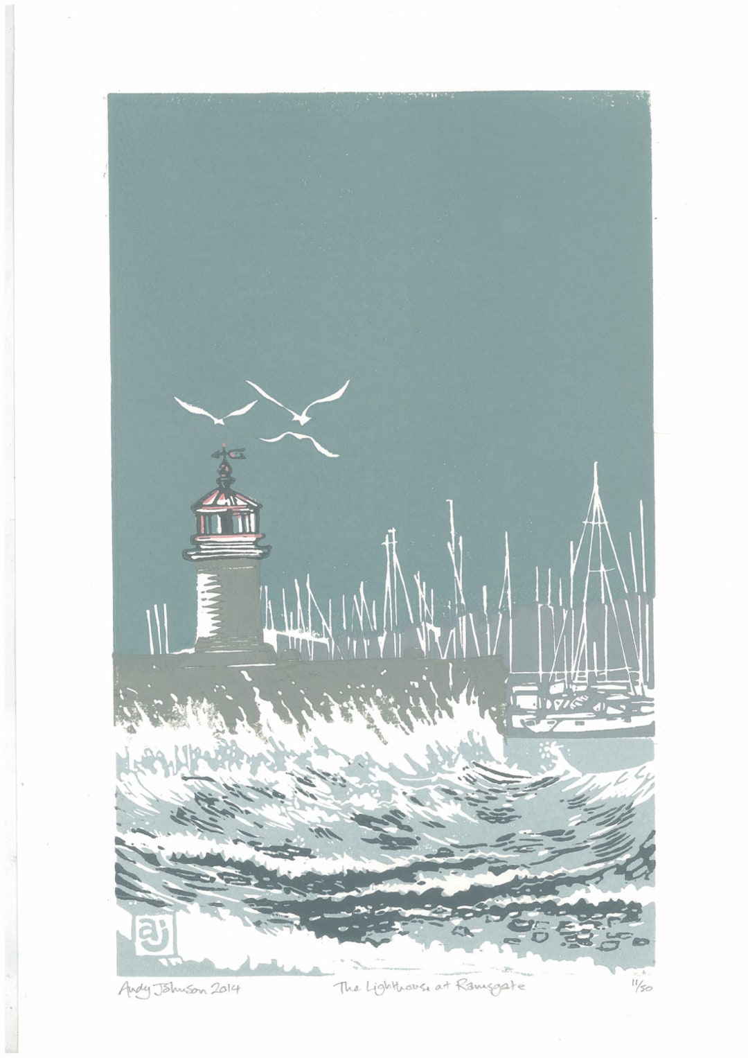 Linocut of the Lighthouse at Ramsgate - Etsy
