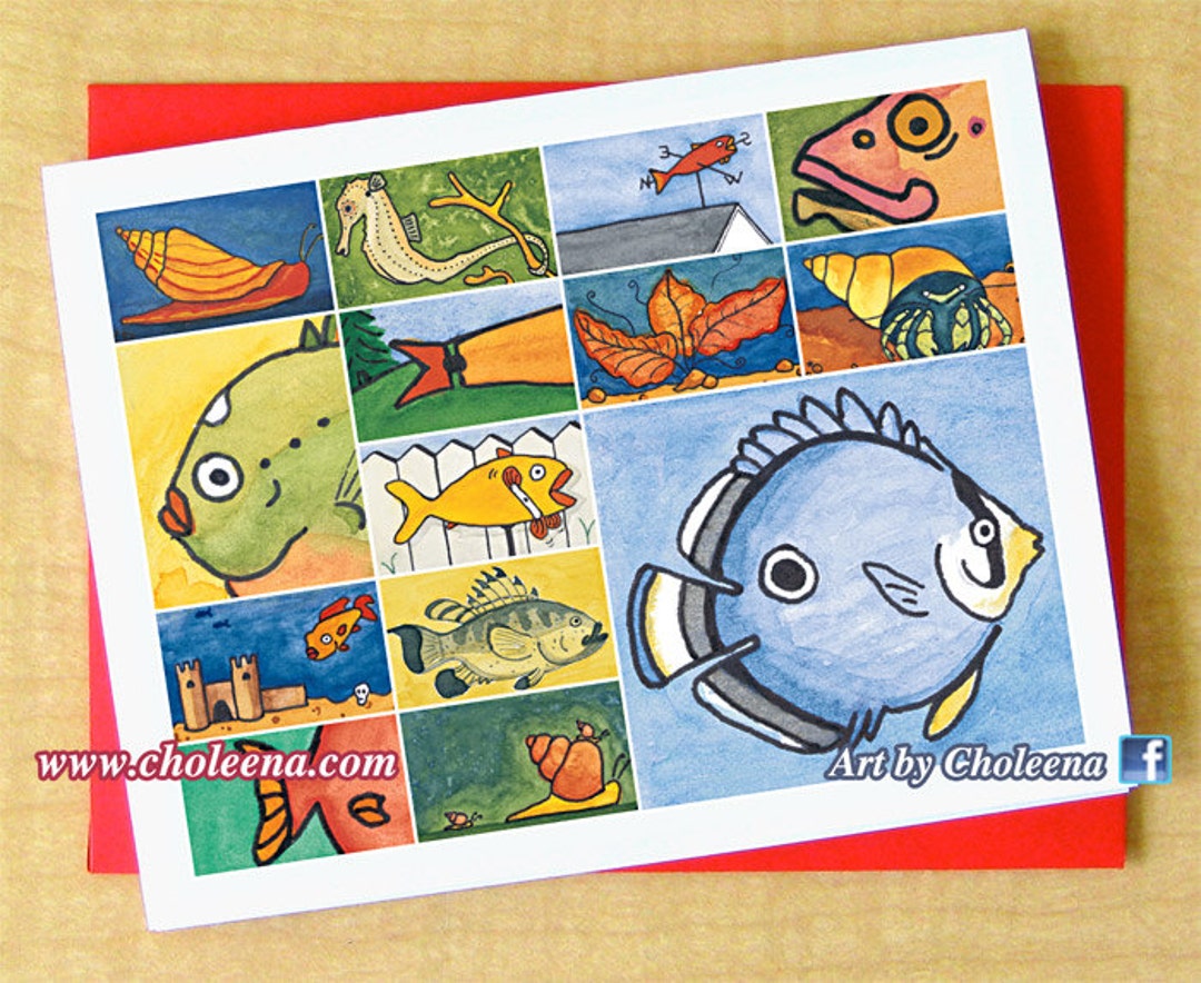 Angel Fish Collage- Greeting Card- Small- Any Occasion- Blank Card ...