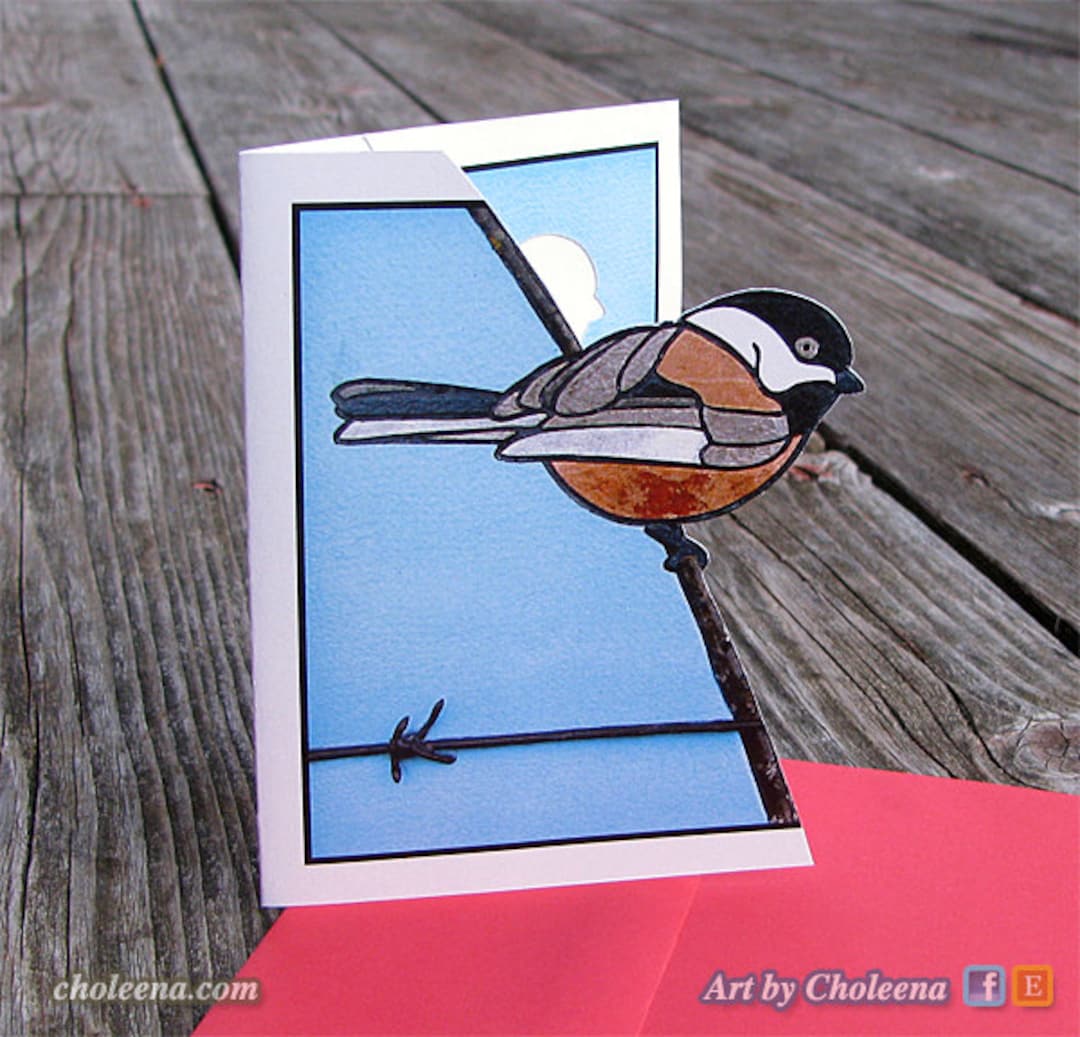 Chickadee Mosaic 3D Cutout Small Greeting Card- Any Occasion- Blank ...