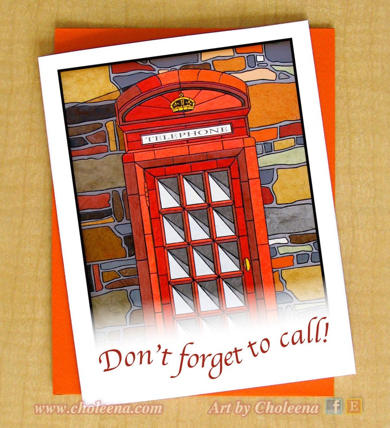 Telephone Booth Don't Forget to Call! Card- Greeting Card- Small Card ...