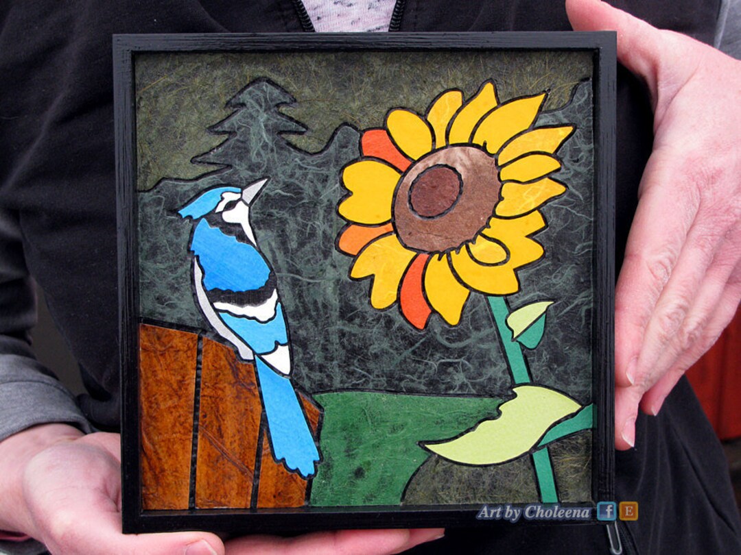 Blue Jay and Sunflower- Paper Tile Mosaic- Mini- Original Art- Bluejay ...