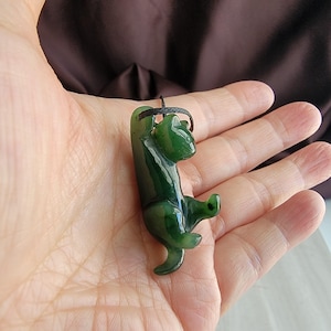 Jade Cat Necklace, 3-D Jade Cat Pendant, Nephrite Green Jade Cat, Hand ...