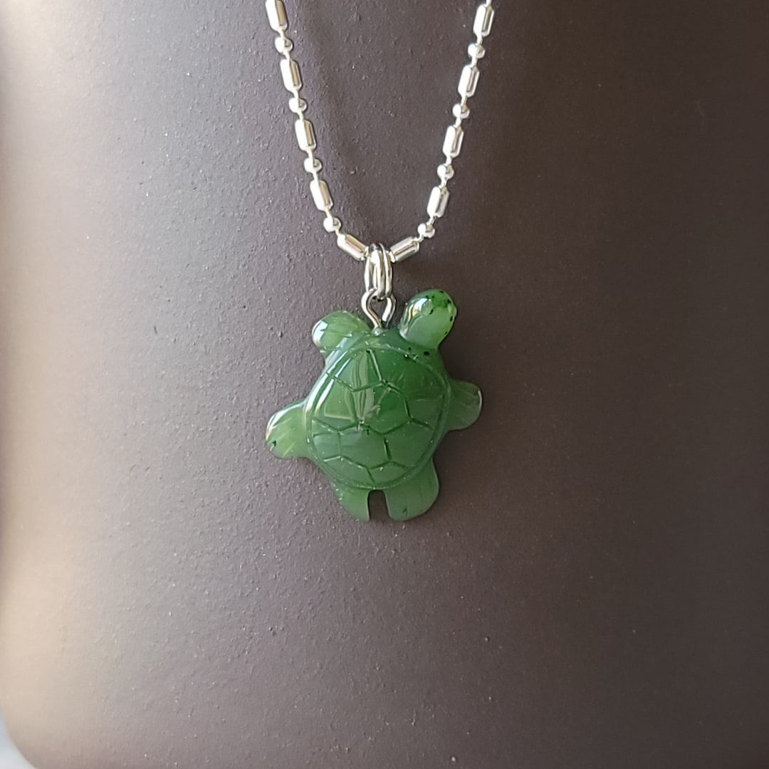 Genuine Jade Turtle Pendant Necklace, Natural Jade Turtle Charm, Carved ...