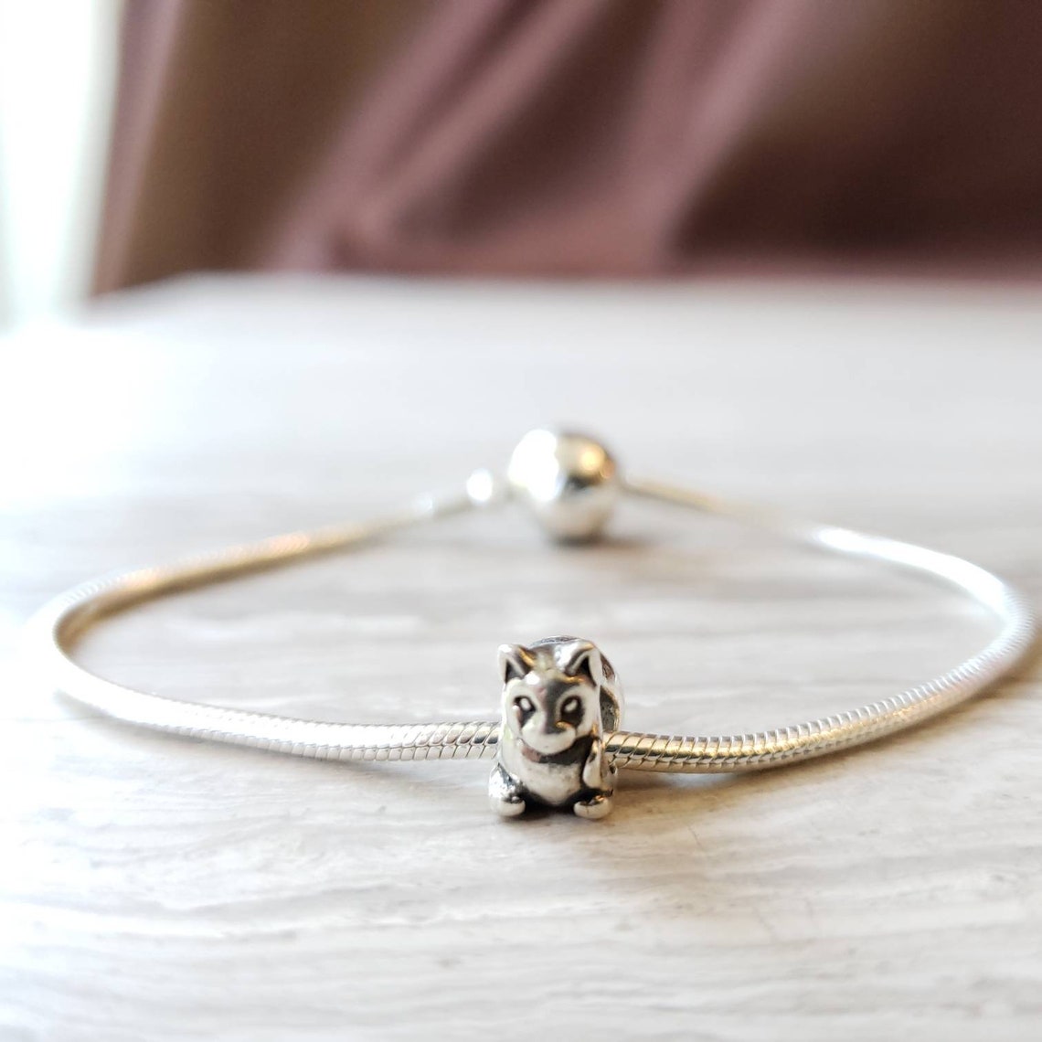 Sterling Silver Cat Charm Spacer Bead Silver Cat Charm - Etsy
