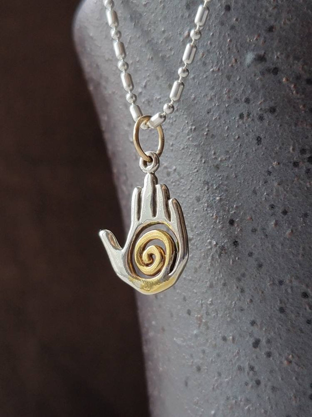 Healing Hand Necklace, Hamsa Hand Necklace, Hand of Fatima, Spiral Hand ...