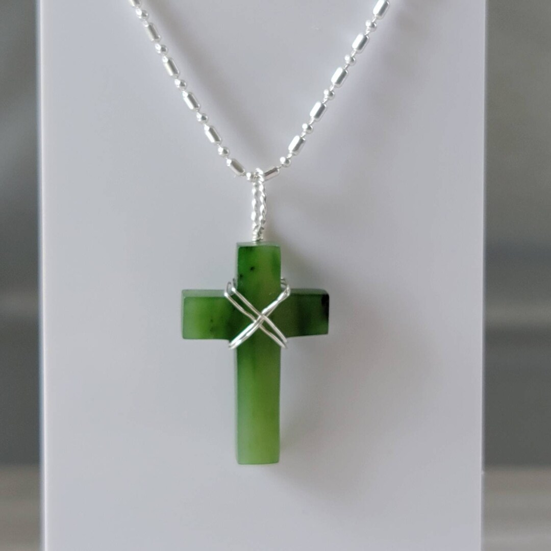 Large Jade Cross Pendant Necklace With Wire-wrapped Bail, Jade Necklace ...