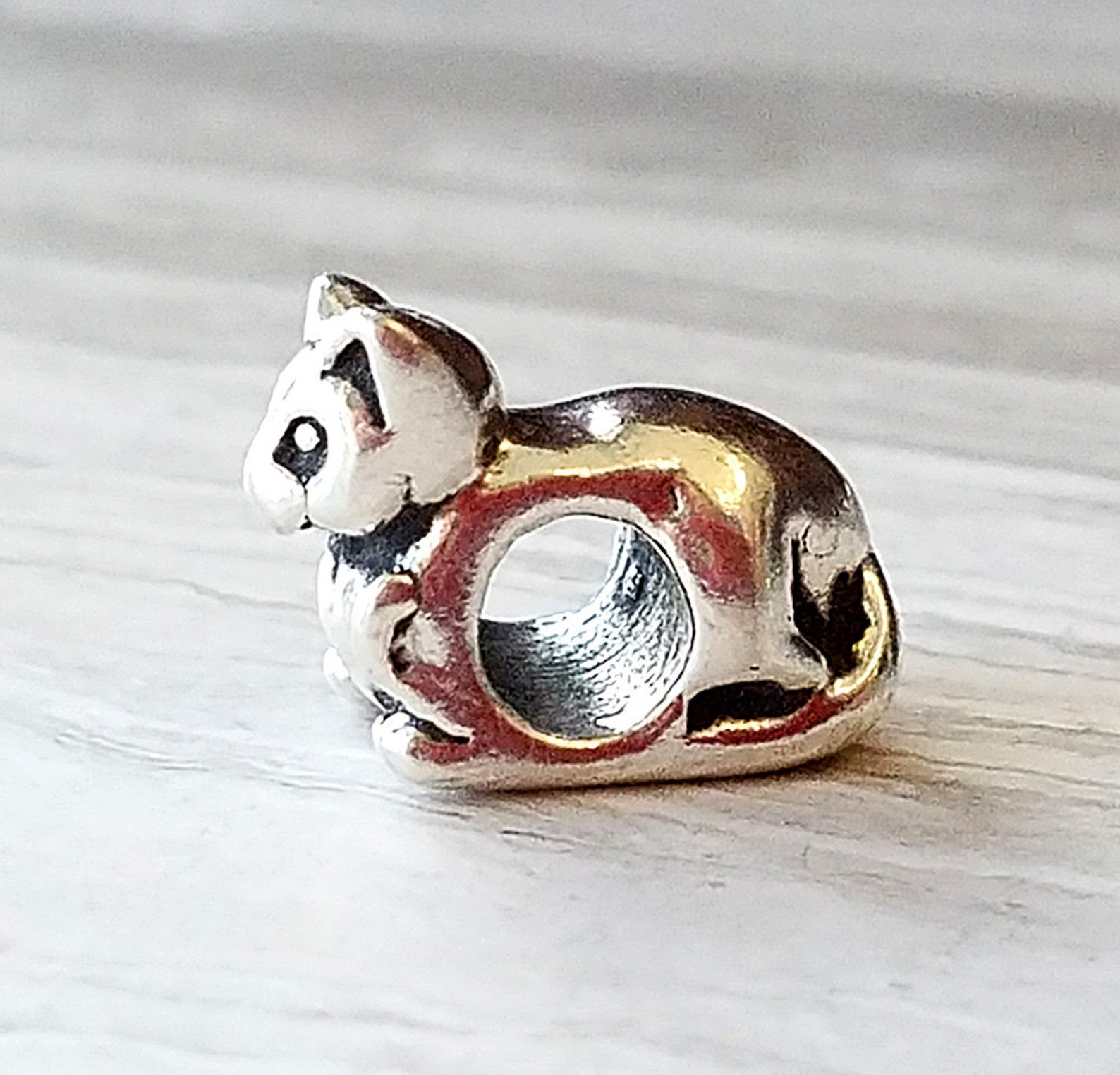 Sterling Silver Cat Charm Spacer Bead Silver Cat Charm - Etsy