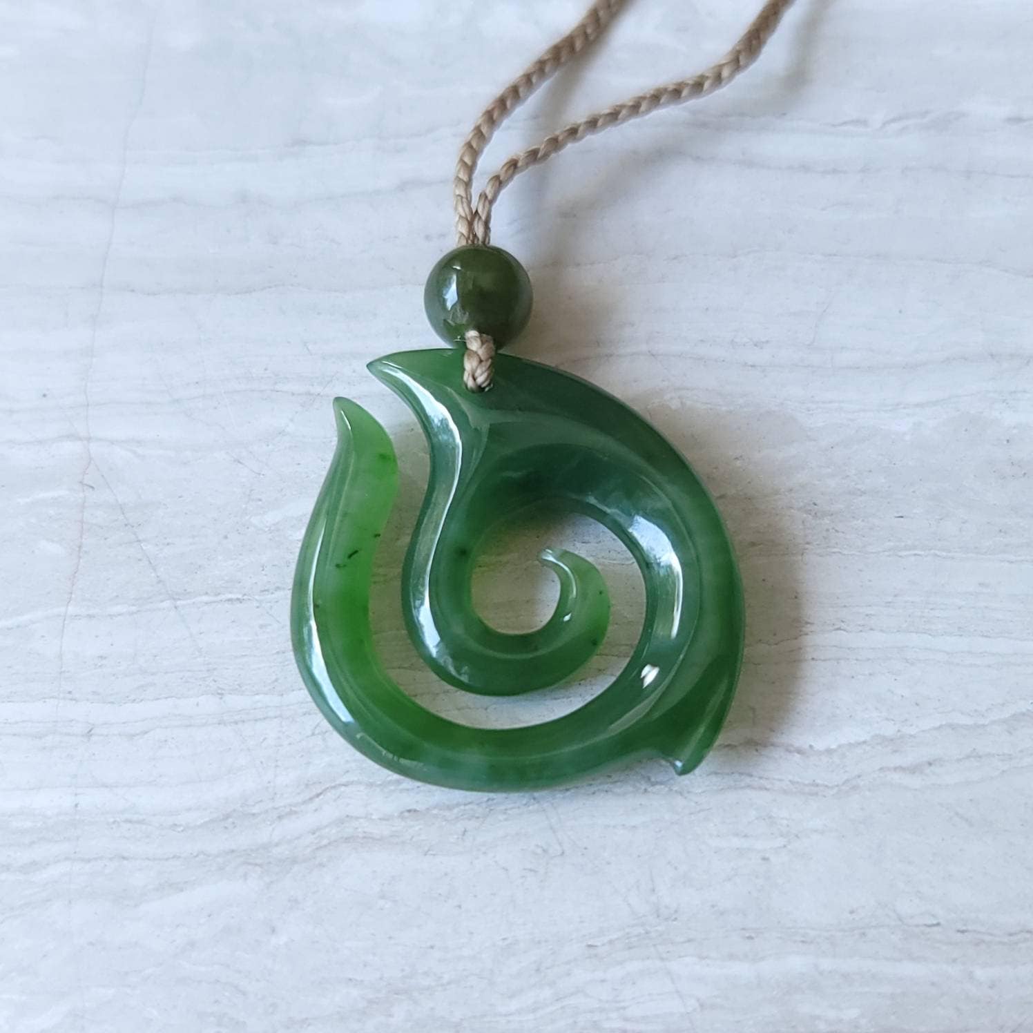 Large Genuine Jade Maori Fish Hook Pendant Necklace Natural - Etsy