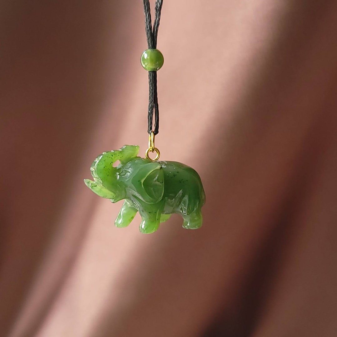 Large Jade Elephant Pendant Necklace, Ganesh Elephant, Hindu Charm ...