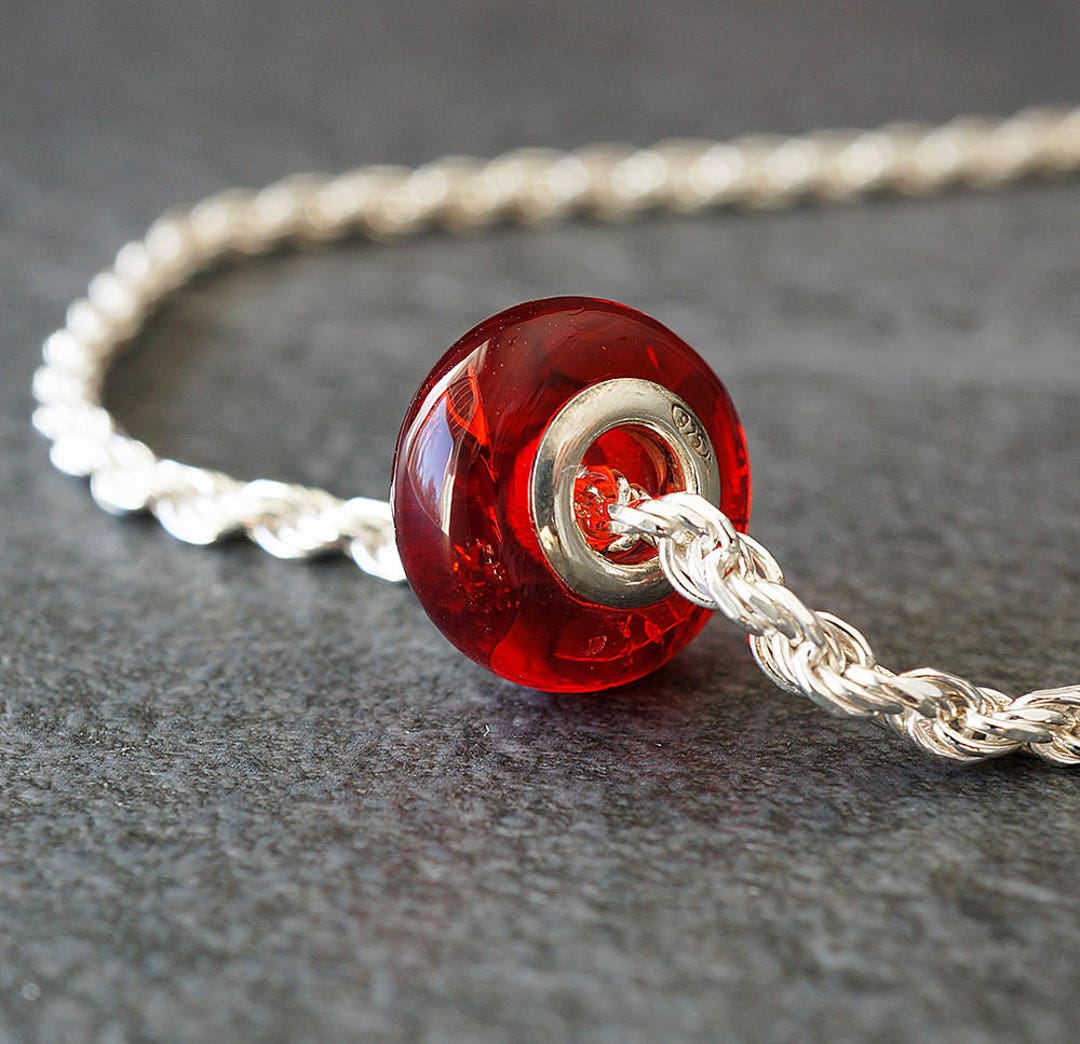 Red Caribbean Amber Bead Charm With Sterling Silver Core, Hot Cherry ...