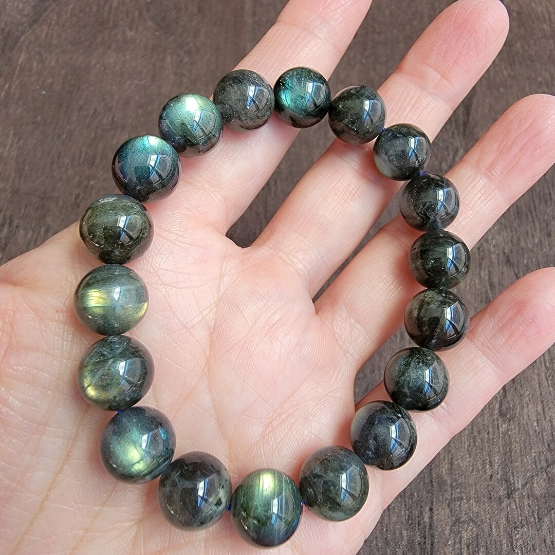 Black Labradorite Bracelet With Blue Flash, Charcoal Color With ...