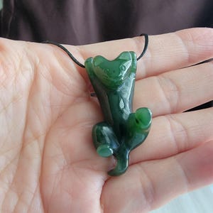 Jade Cat Necklace, 3-D Jade Cat Pendant, Nephrite Green Jade Cat, Hand ...