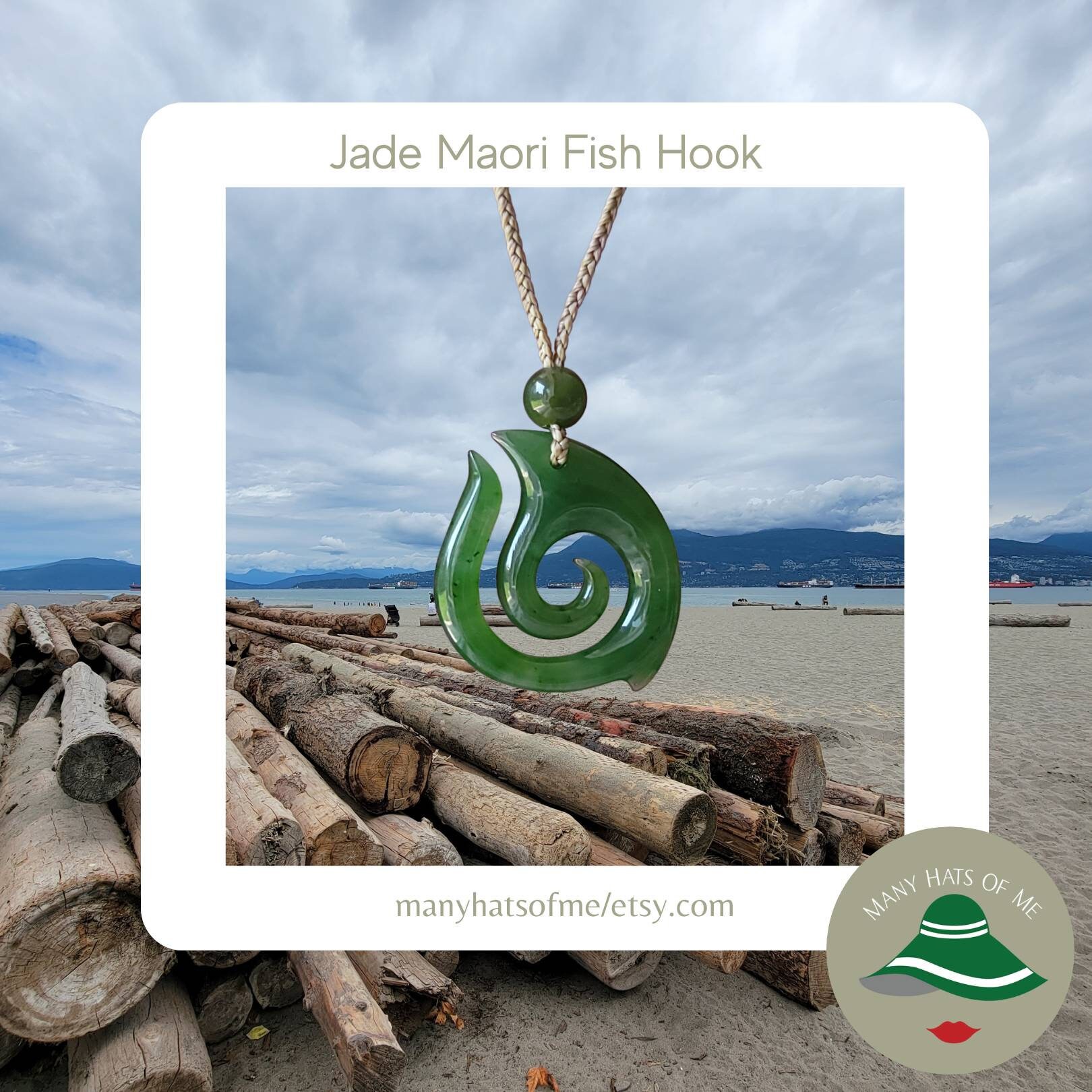Large Genuine Jade Maori Fish Hook Pendant Necklace Natural - Etsy