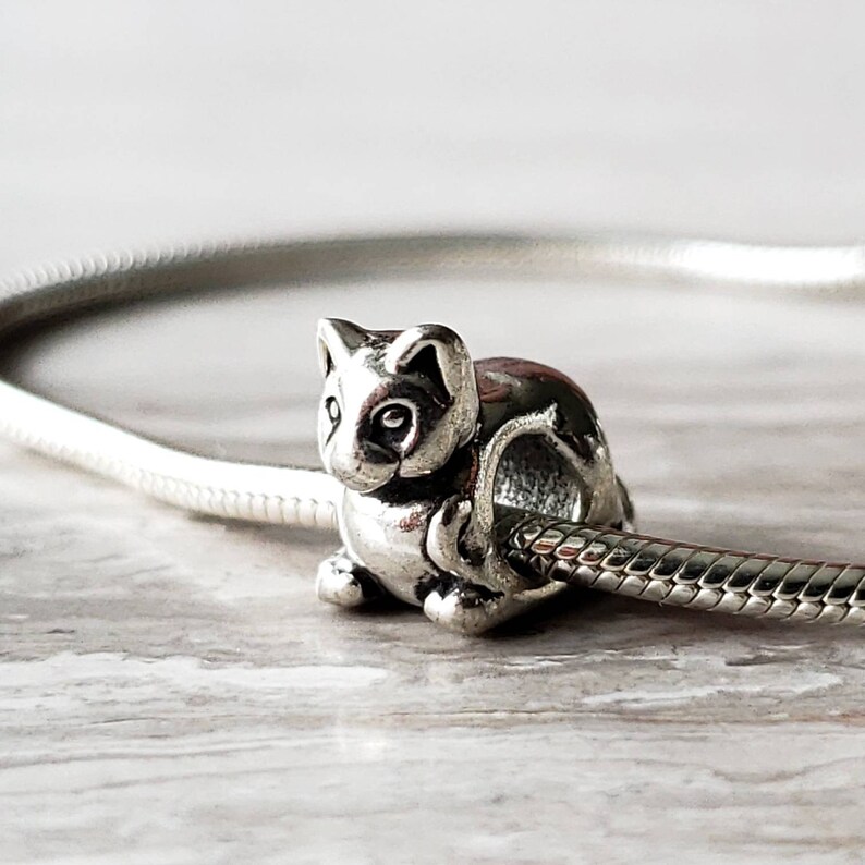 Sterling Silver Cat Charm Spacer Bead Silver Cat Charm - Etsy