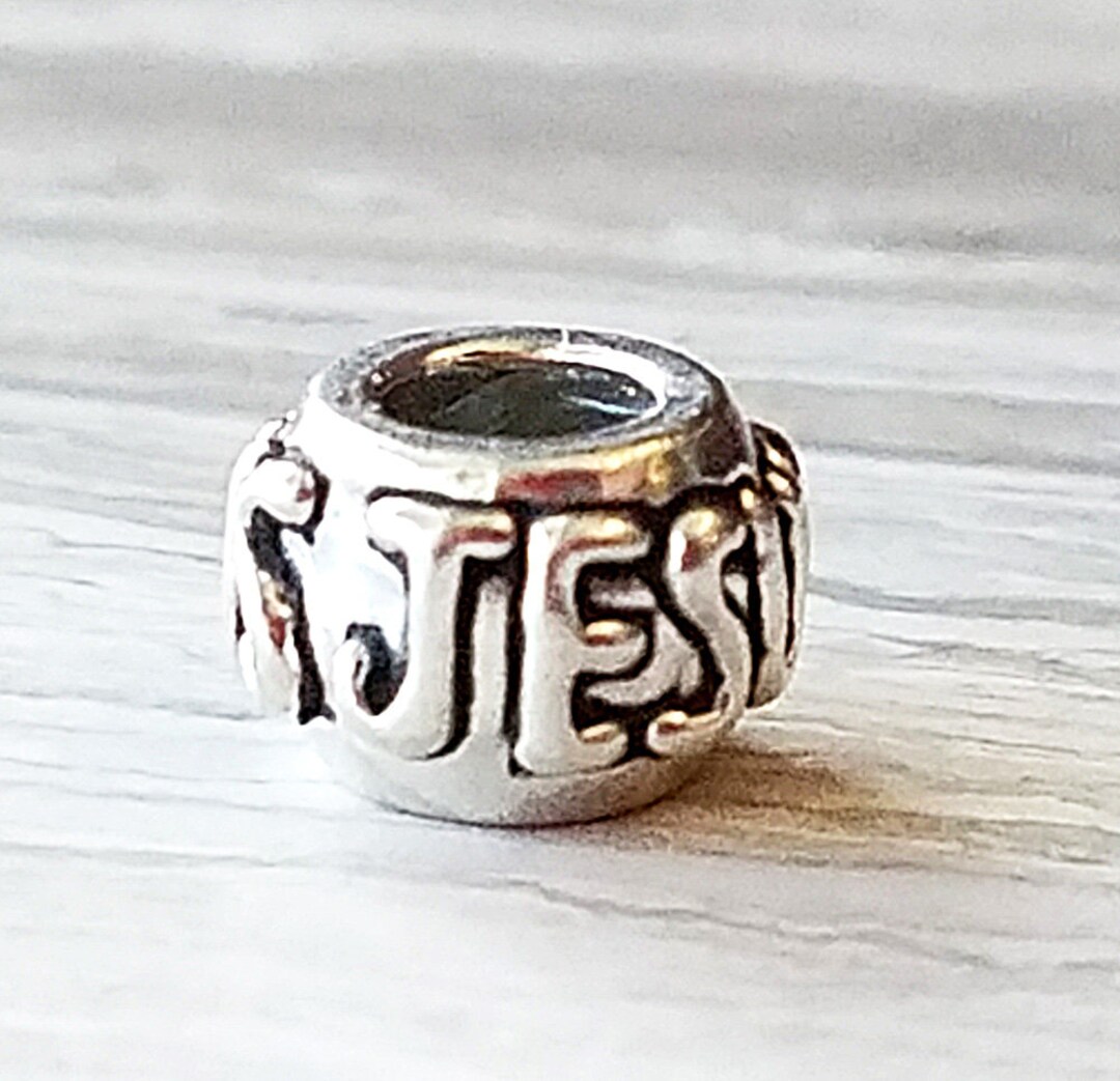 Sterling Silver "jesus" Spacer Charm Tube Bead, Fits Pandora Essence ...