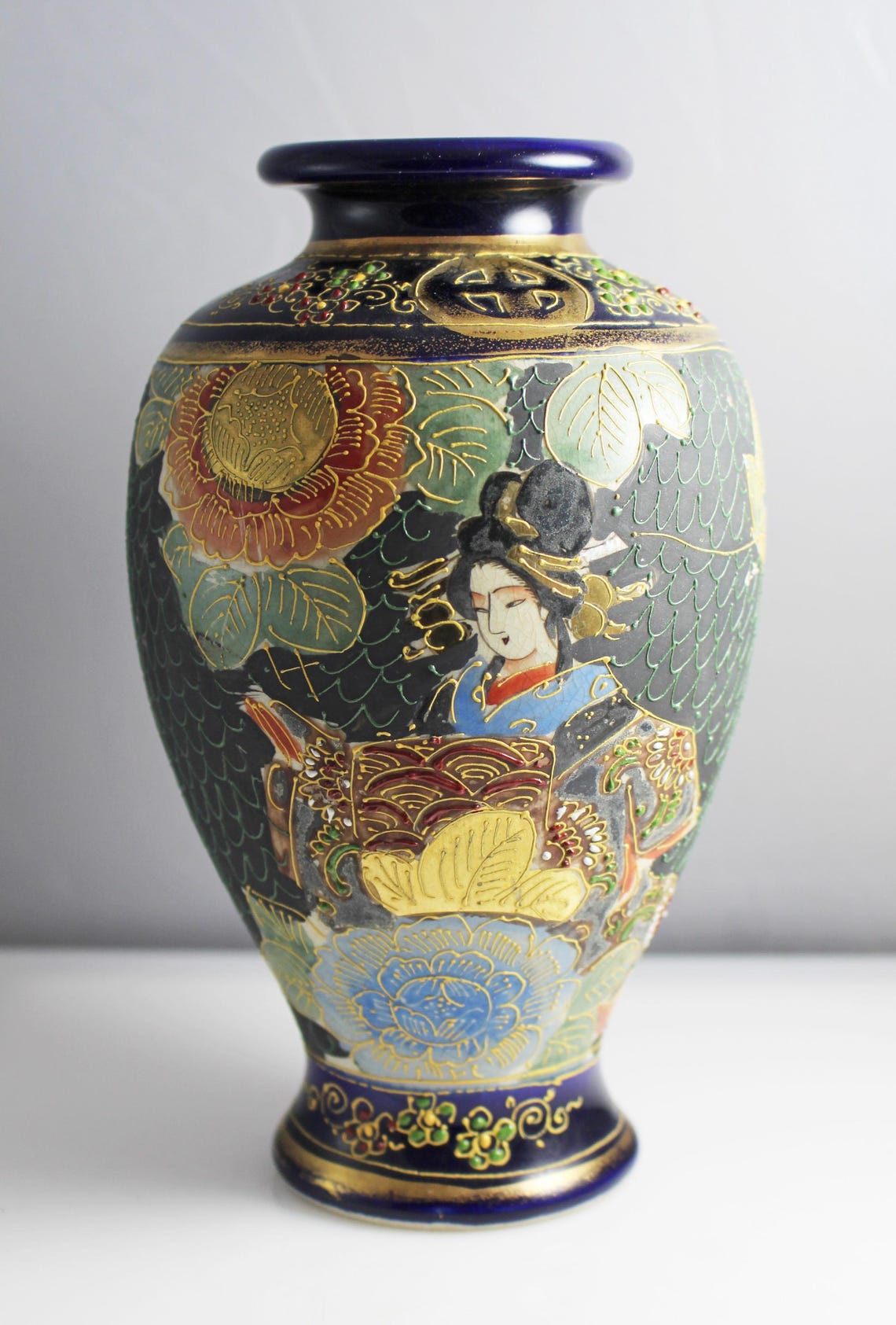 Vintage Japanese Satsuma Pottery Vase Geisha Gold Gilt Moriage - Etsy