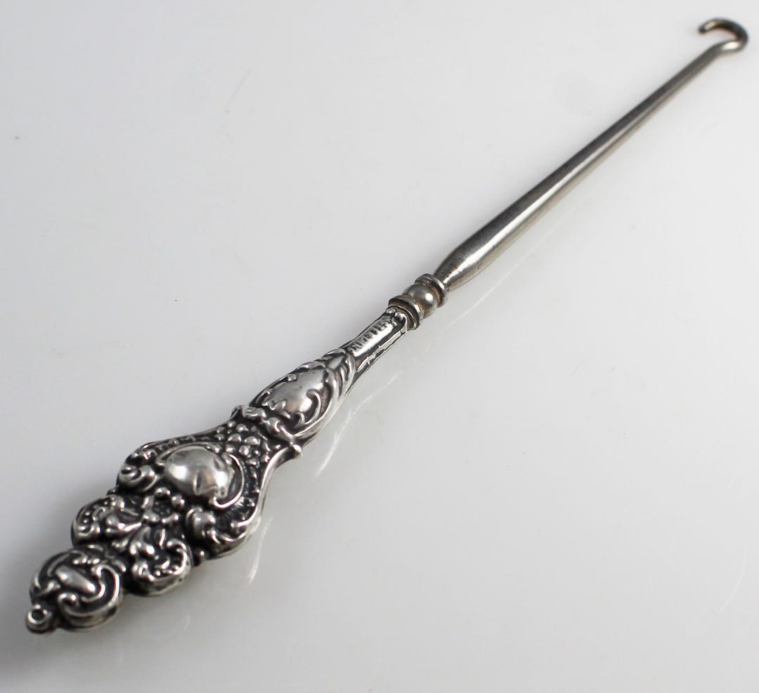 Antique Sterling Silver Button Hook With Repousse Handle - Etsy