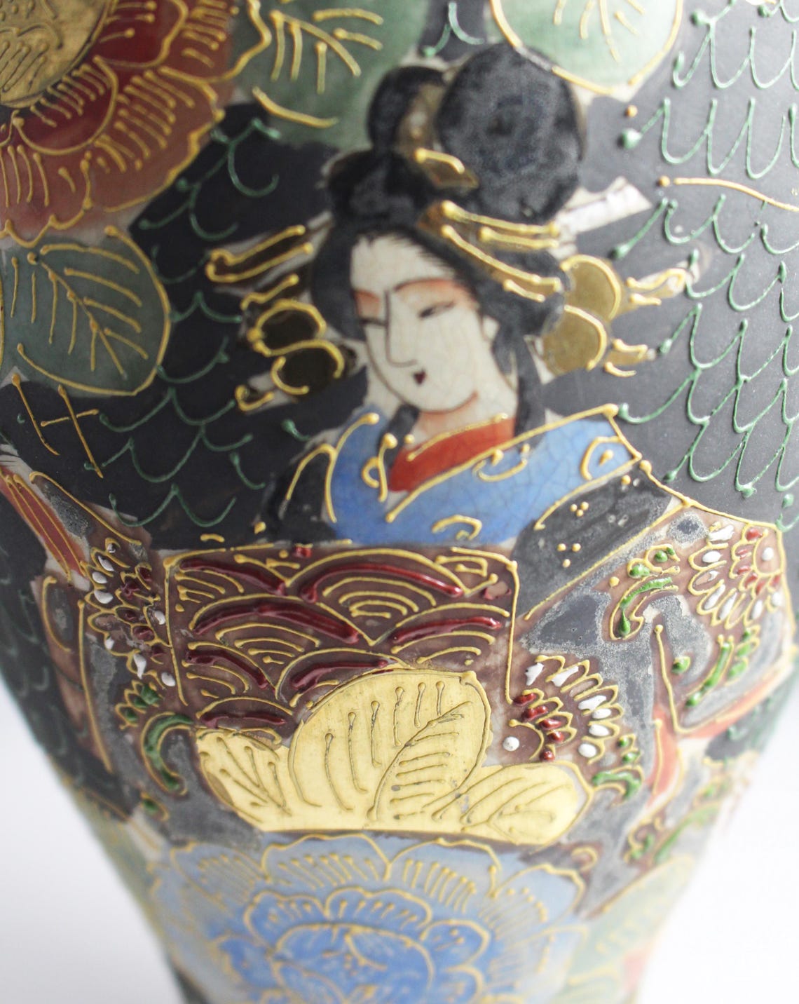 Vintage Japanese Satsuma Pottery Vase Geisha Gold Gilt Moriage - Etsy