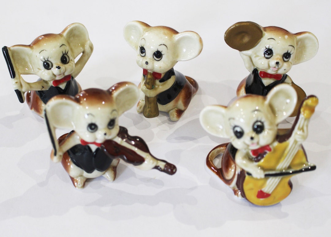 Vintage Mice Band Porcelain Figurines Set Instrument Violin Cello Mouse ...