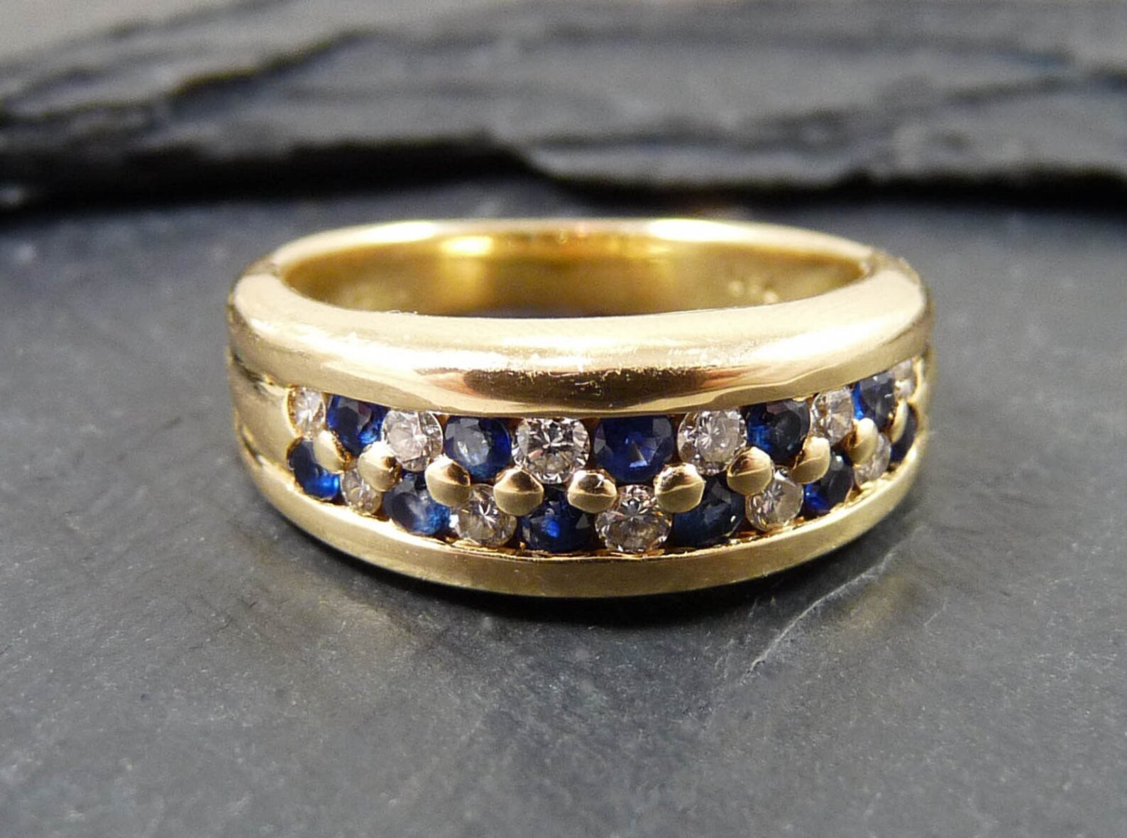 18ct Gold Diamond & Sapphire Double Row Channel Set Ring - Etsy