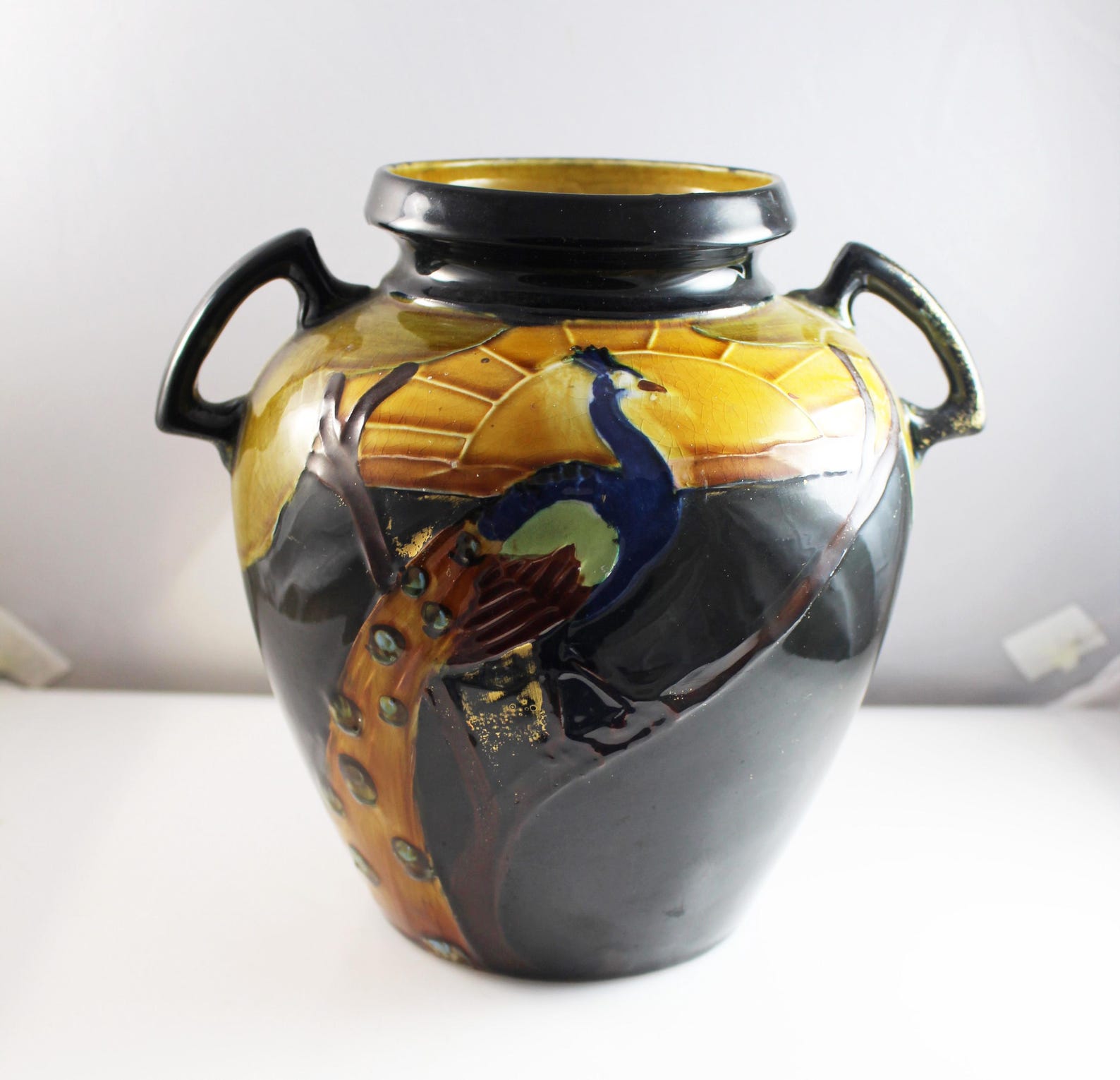 Antique Art Nouveau Peacock Vase by Thomas Forester Phoenix Ware 1920s ...