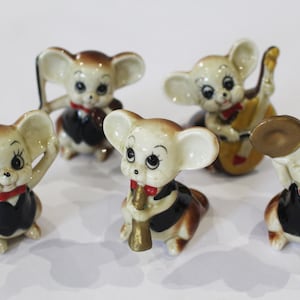 Vintage Mice Band Porcelain Figurines Set Instrument Violin Cello Mouse ...